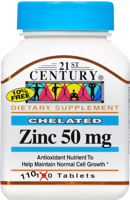 Pack of 12-Zinc 50 mg Chelated Tab 50 mg 110 By 21st Century USA