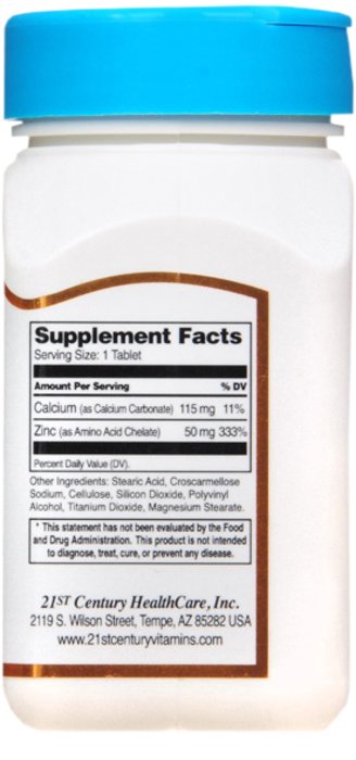 Pack of 12-Zinc 50 mg Chelated Tab 50 mg 110 By 21st Century USA