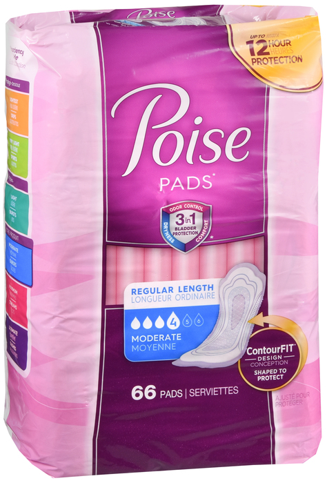 Poise Incontinence Moderate Absorbency Regular Length Pads 2X66