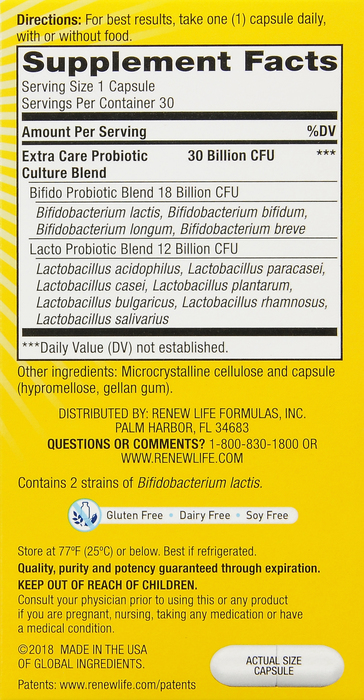 RenewLife Extra Care Probiotic Capsules 30ct By Renew Life Formulas USA