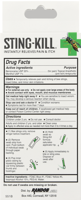 Sting Kill Disposable Swab Box Ampoule 5 By Emerson Healthcare USA