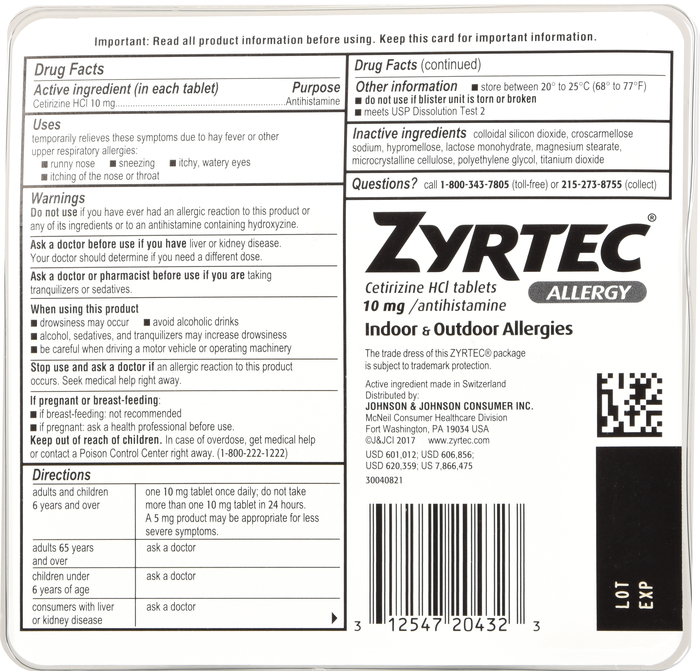 Pack Of 12-Zyrtec 24 Hour Allergy Relief W/ 10Mg Cetirizine Hcl Tablets ...