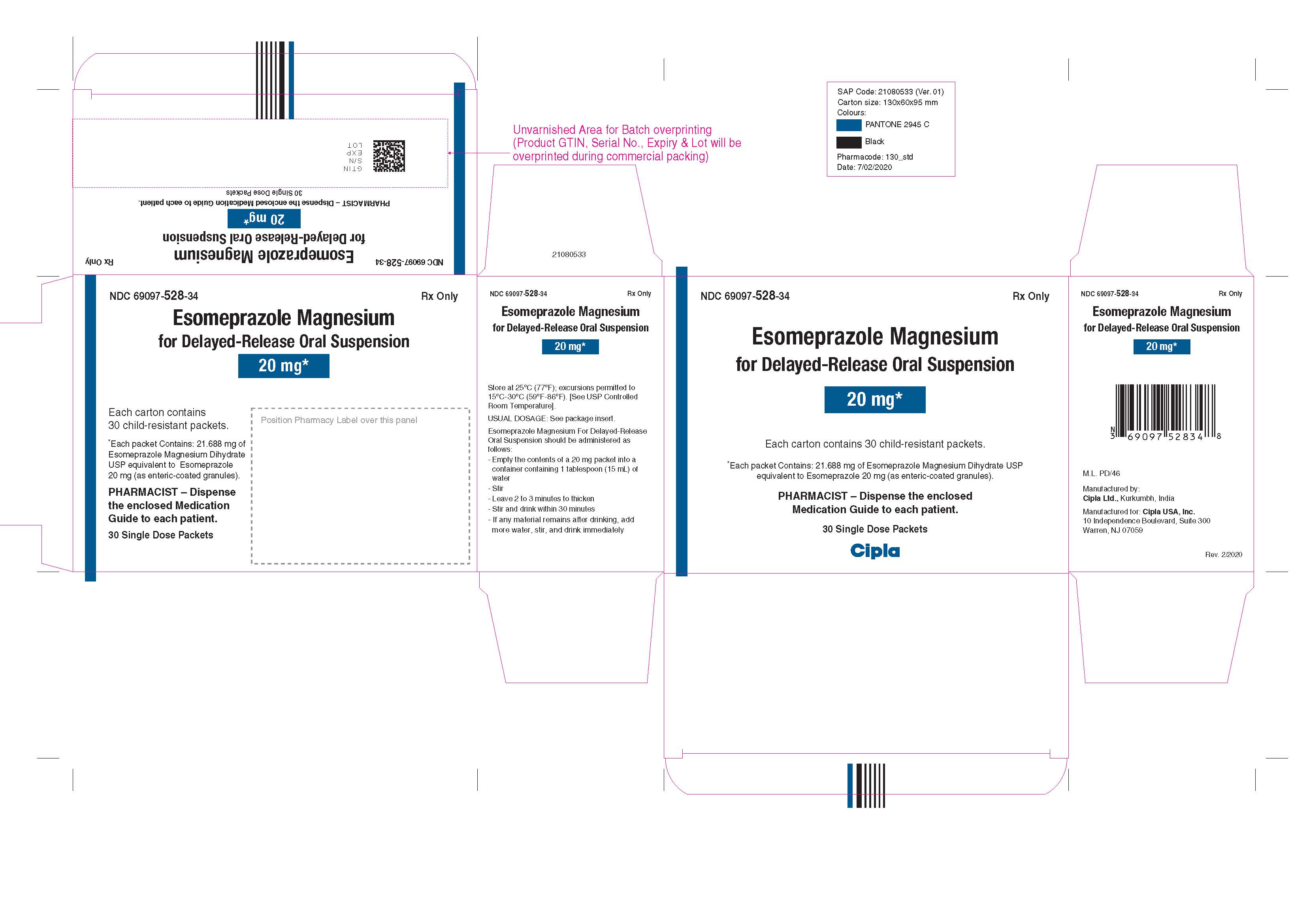Rx Item-Esomeprazole 40 Mg Sus 30 By Cipla USA Gen Nexium