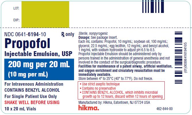 Rx Item-Propofol 10 Mg/Ml Vl 10X20 By Hikma Pharmaceuticals USA