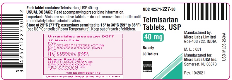 Rx Item-Telmisartan 40 Mg Tab 30 By Micro Labs USA Gen Micardis