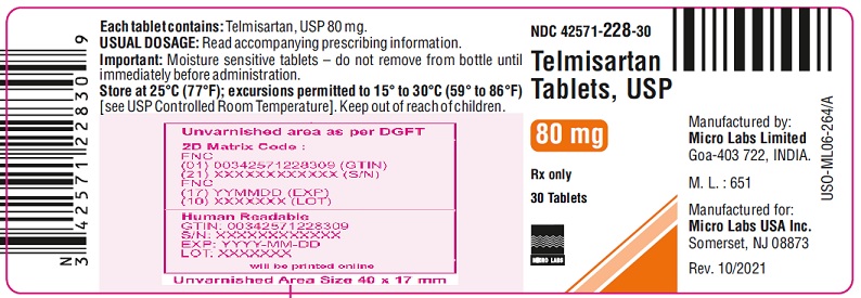 Rx Item-Telmisartan 80 Mg Tab 30 By Micro Labs USA Gen Micardis