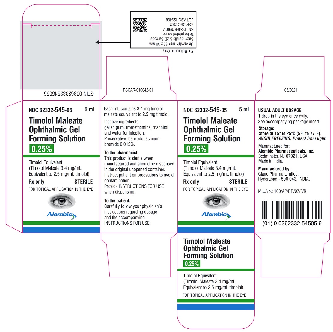 Rx Item-Timolol Maleate 0.25% Gel 5 By Alembic Pharmaceuticals USA Gen ...