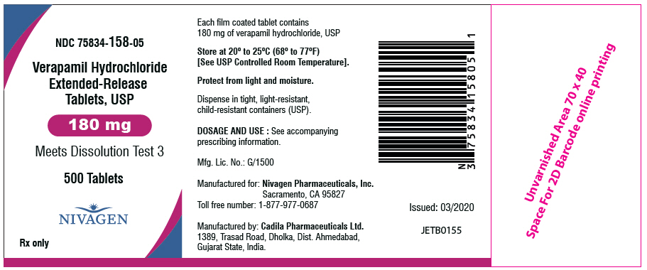 Rx Item-Verapamil Hcl 180 Mg Tab 500 By Nivagen Pharmac Gen Calan SR