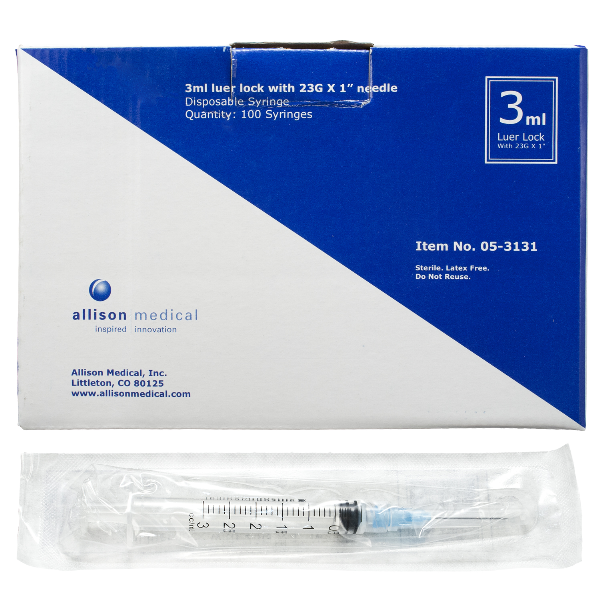 SYRINGE 3CC 23G X 1 100 By Allison Medical USA.