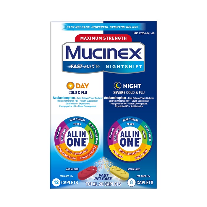 Pack Of 12-Mucinex Fast Max Day/Night Cold-Flu 20 Caplets By Rb Health USA