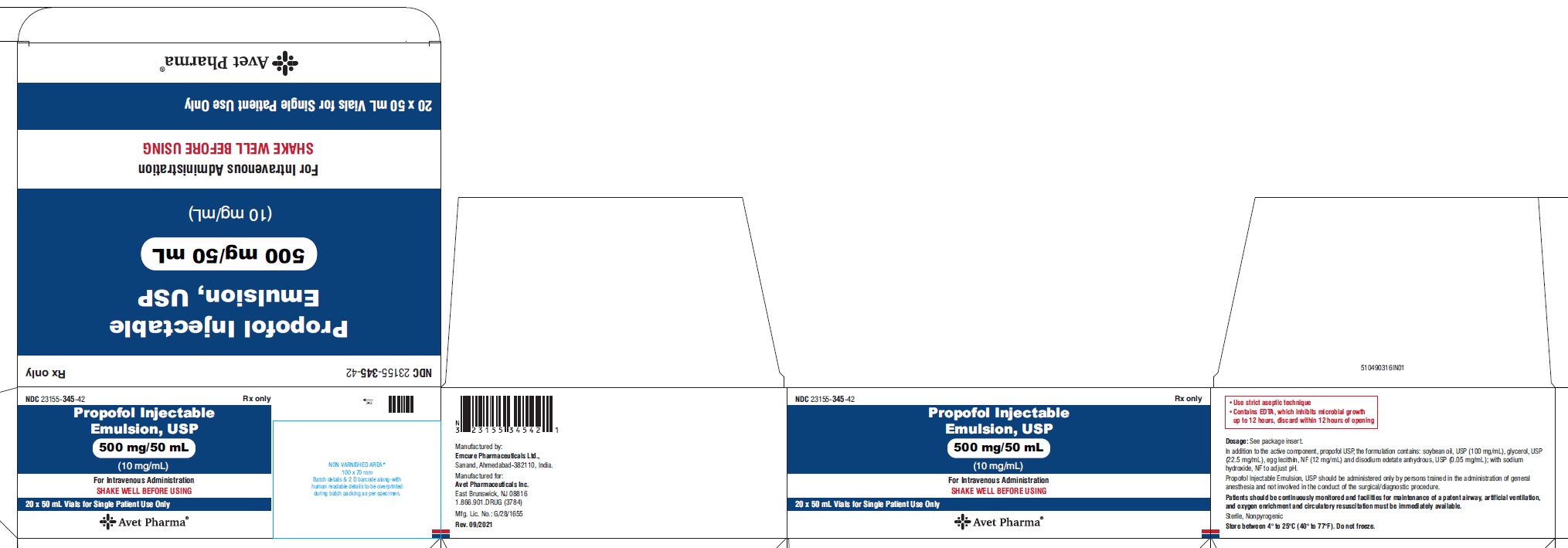 Rx Item-Propofol 500MG 20X50ML SDV by Avet Heritage Pharma USA