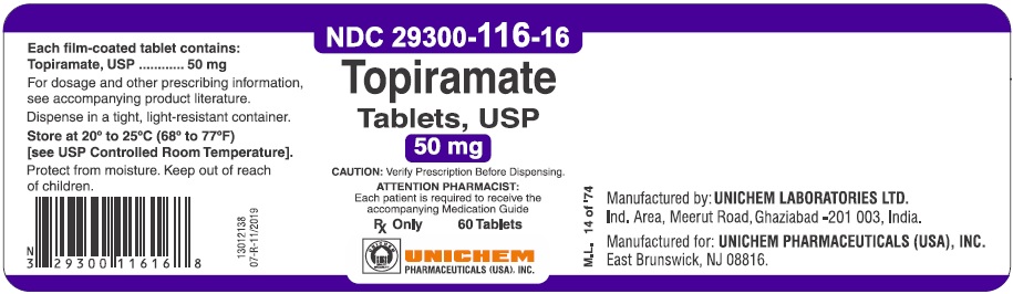 Rx Item:Topiramate 50MG 60 TAB by Unichem Pharma USA Gen Topamax Exp 2/23