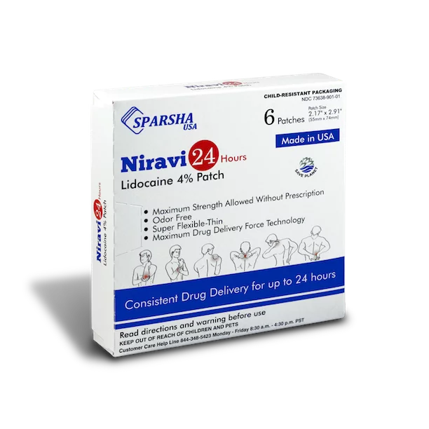 Lidodcaine 4% Pain Patches 24 hours Box of 6 by Sparsha Pharma