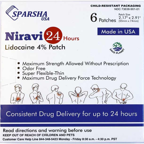 Lidodcaine 4% Pain Patches 24 hours Box of 6 by Sparsha Pharma