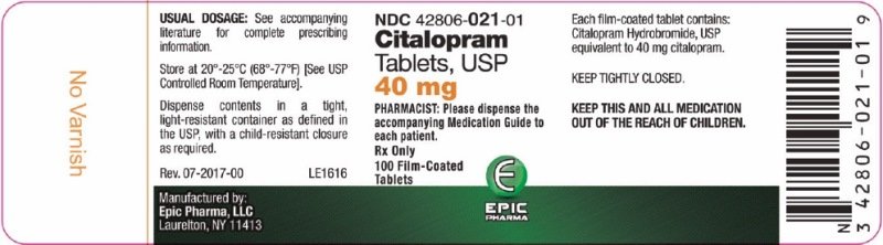 Rx Item-Citalopram 40 Mg Tab 90 By Epic Pharmaceuticals USA Gen Celexa