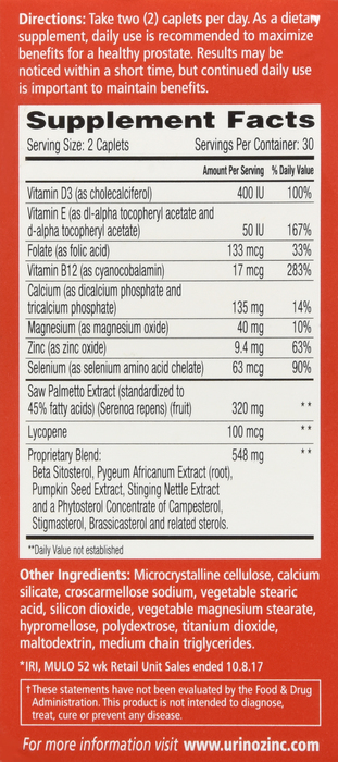 Urinozinc Prostate Health Complex 60 count Tabs 65012E