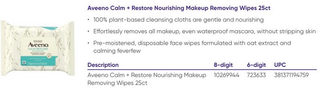 Aveeno Calm Restore Makeup Remover Wipes 25Ct By J&J Consumer Health