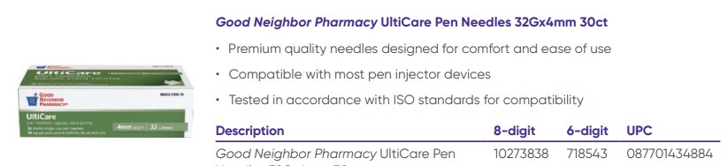 Good Neighbor Pharmacy UltiCare Pen Needles 32Gx6mm 30ct