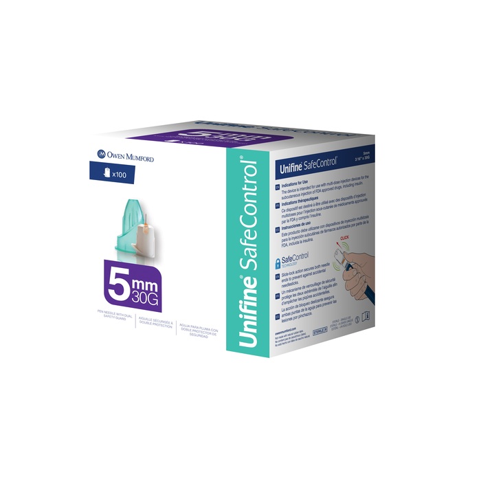 Pack of 12-Unifine Safe Control Pen Needles 30G 5mm 100 EA