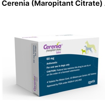 Cerenia (Maropitant Citrate) Antiemetic Tablets for Dogs 60mg, 40 Count