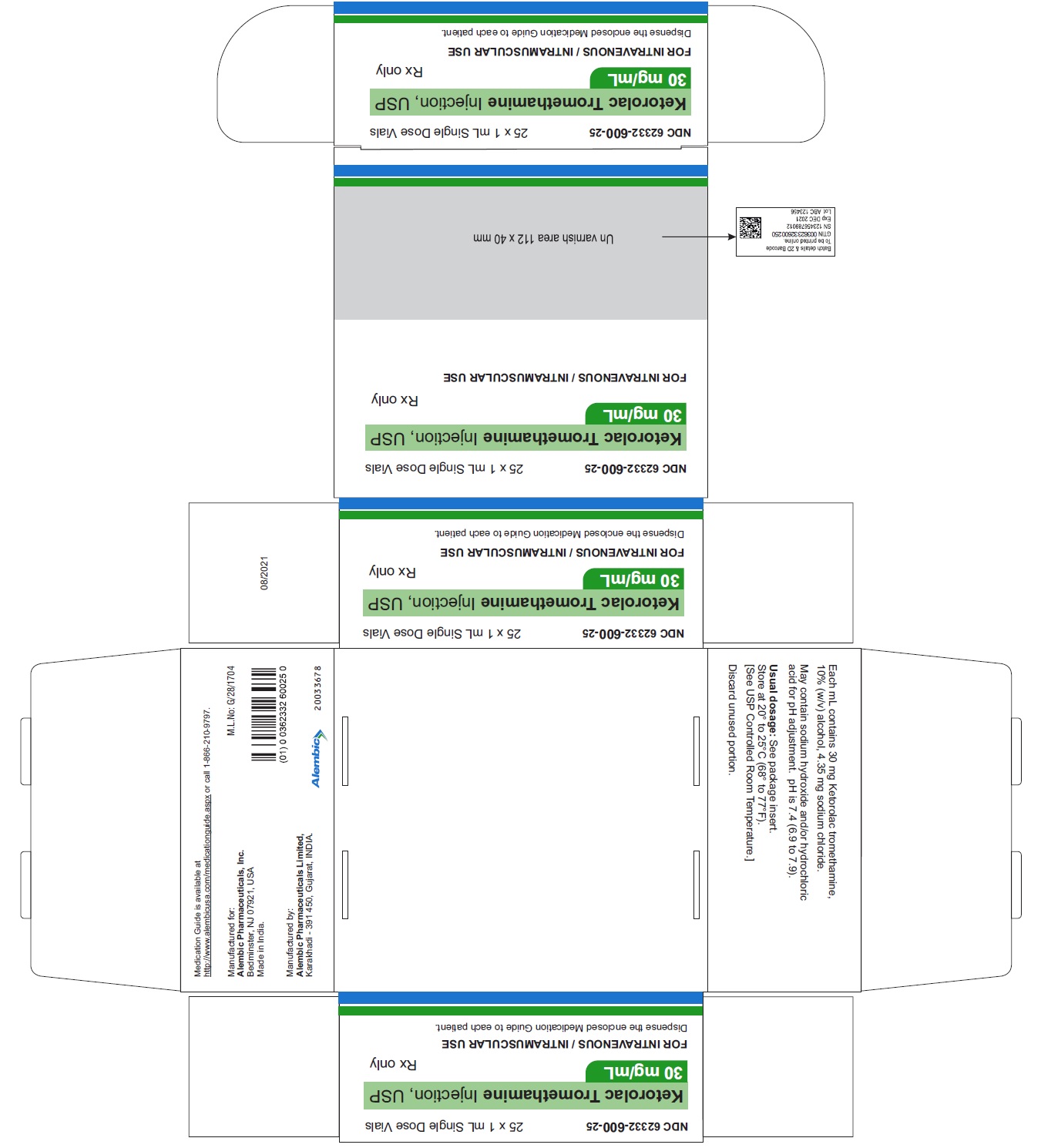 Rx Item-Ketorolac Tro 15MG 25X1 ML SDV by Alembic Pharma USA