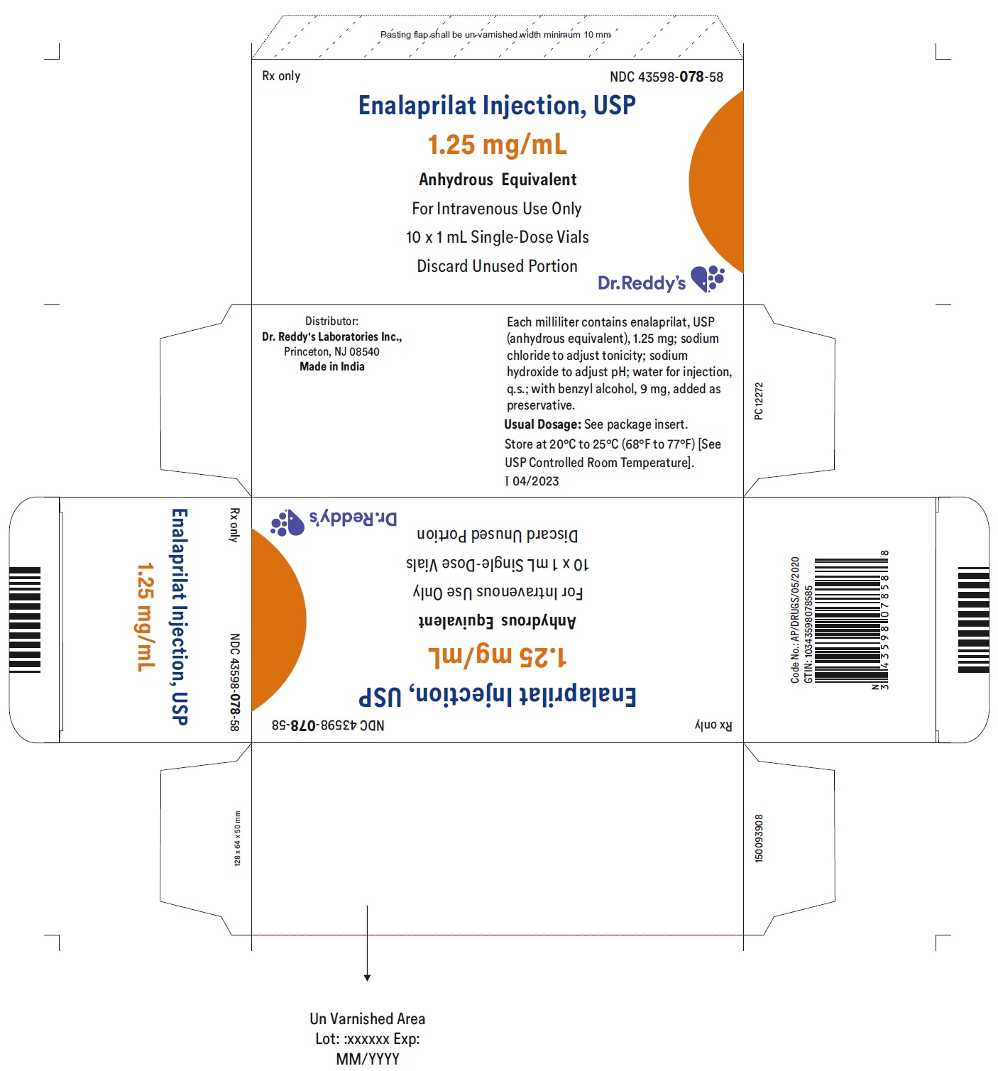Rx Item-Enalaprilat 1.25Mg/Ml Vial 10X2Ml By Dr.Reddy Pharma
