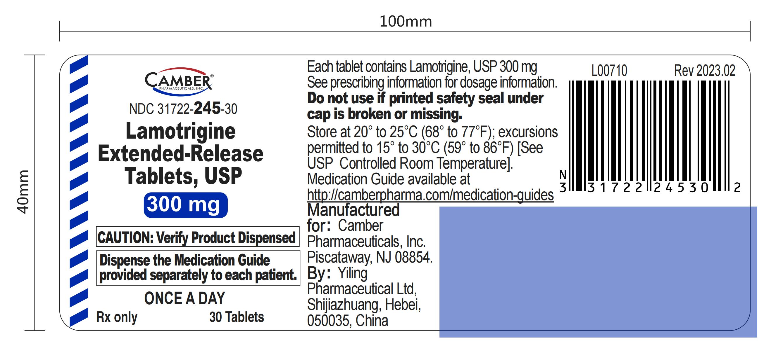 Rx Item-Lamotrigine 300MG ER 30 TAB by Camber Pharma USA Gen Lamictal XR
