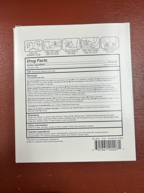 Lidocaine 4% 30 patches By Major Pharma/Rugby USA