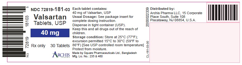 Rx Item-Valsartan 40 Mg Tab 30 By Archis Pharma Gen Diovan