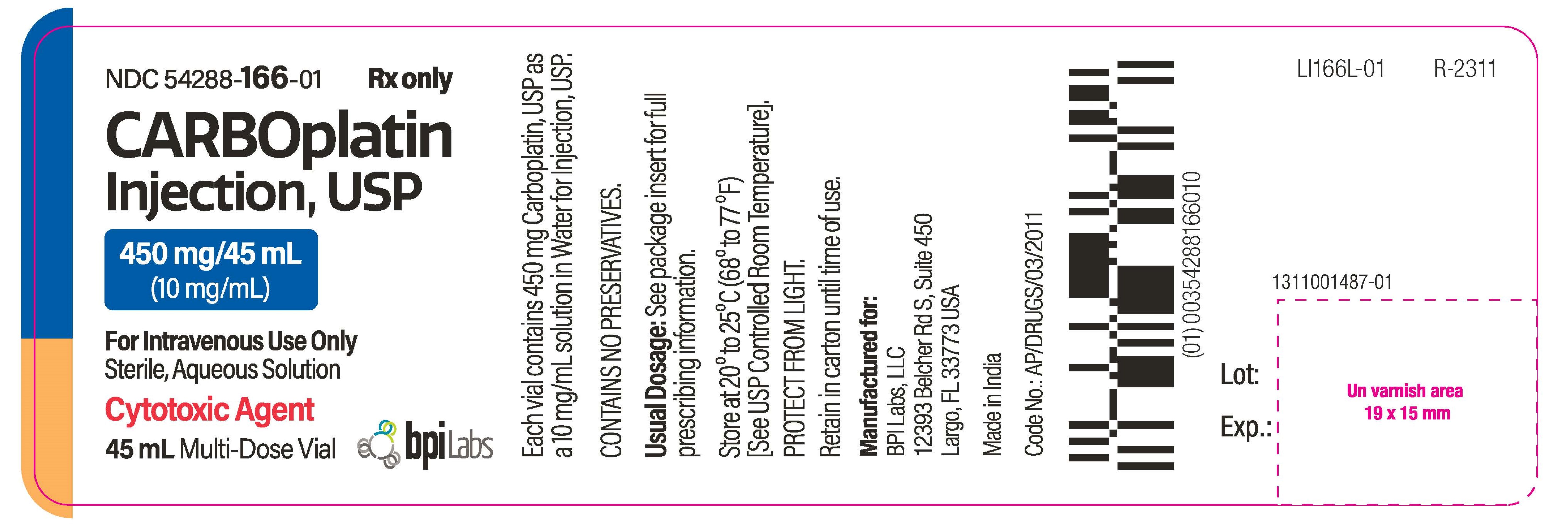 Rx Item-Carboplatin 450MG 45 ML Multi Dose Vial by BPI Pharma Gen Parapltin
