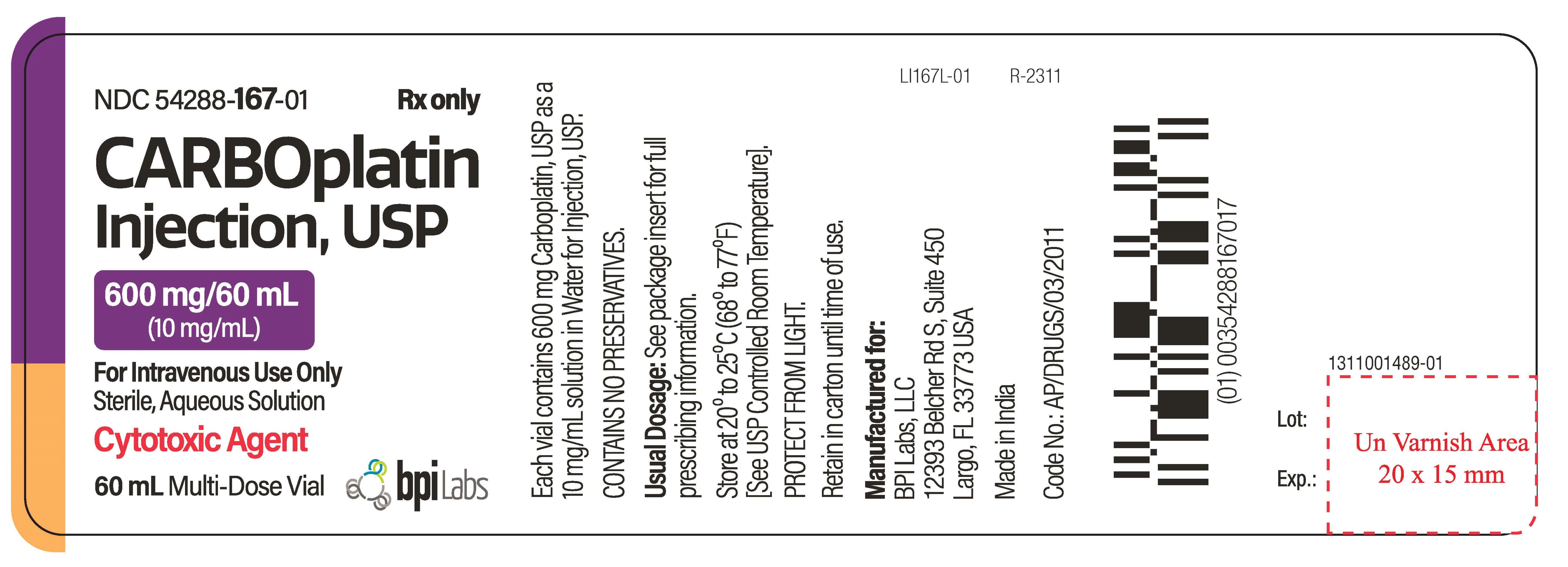 Rx Item-Carboplatin 600MG 60 ML Multi Dose Vial by BPI Pharma Gen Parapltin