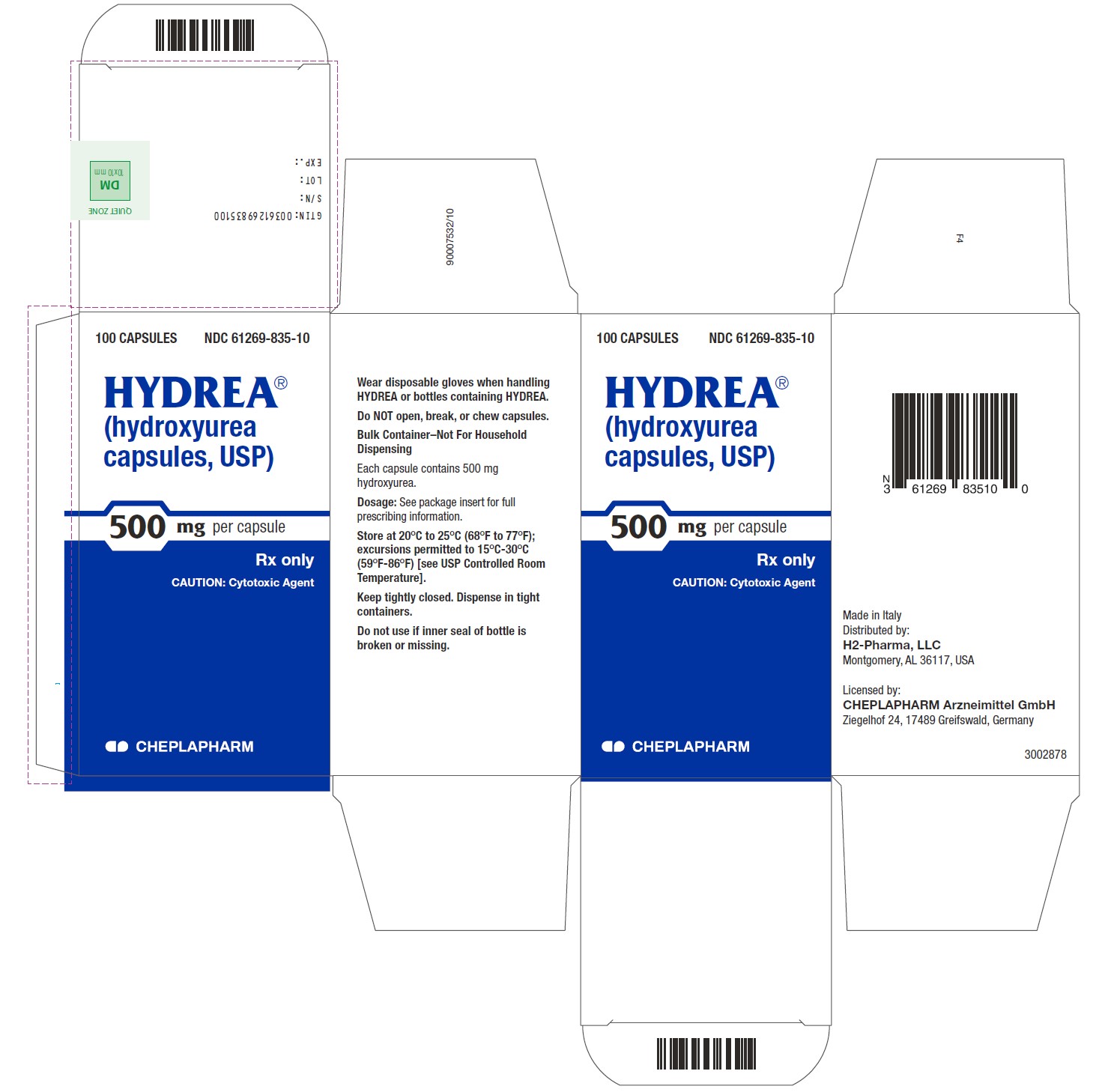 Rx Item-Hydrea 500MG 100 Cap by H2 Pharma CHEPLAPHARM