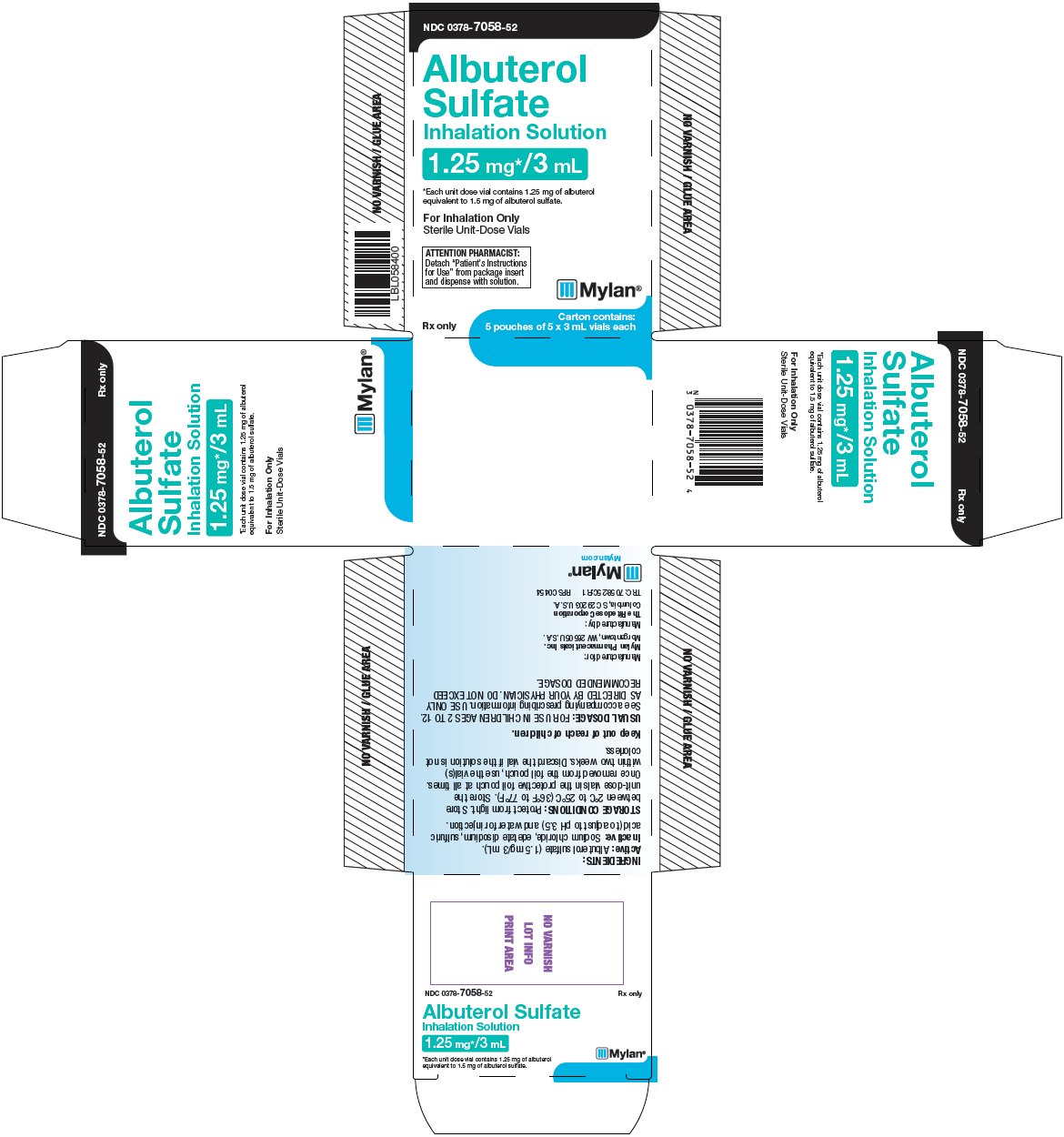 Rx Item-Albuterol Inhalation 1.25MG/3ML Sol 5x5X3ml By Mylan Pharma