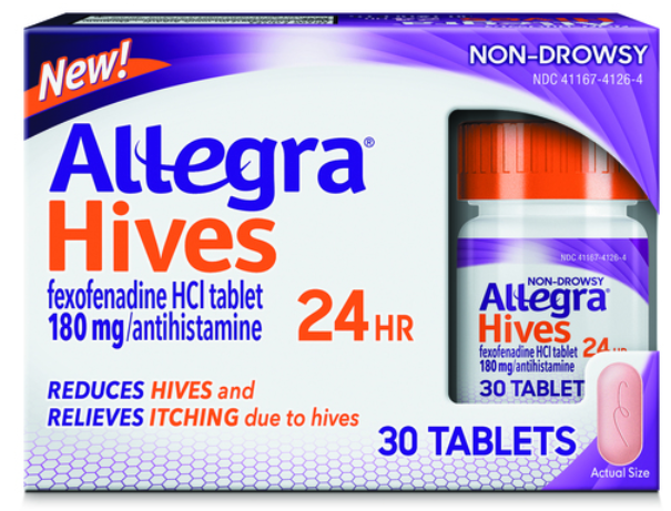 Allegra Hives 24HR 180mg Tablets 30ct By Chattem Drug & Chem Co USA