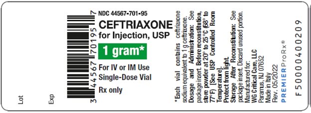 Rx Item-Ceftriaxone 1 gm Vial 25 By Wg Critical Care PPX Gen Rocephin