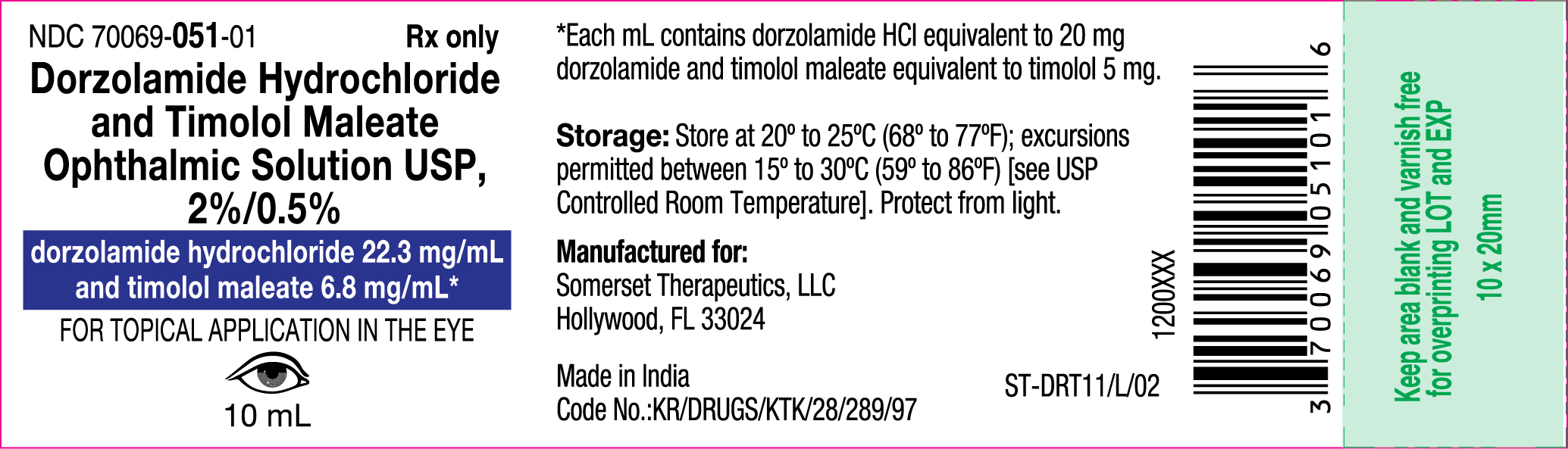Rx Item-Dorzolamide-Timolol Drops 10Ml By Somerset Gen Cosopt