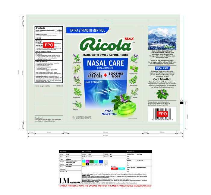 Ricola Bag Max Nasal Relief Cool Menthol Drops 34Ct