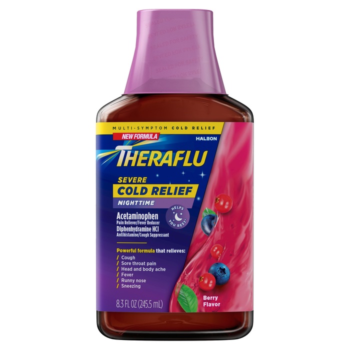 Theraflu Severe Cold Night Berry Liquid 8 3Oz By Haleon USA