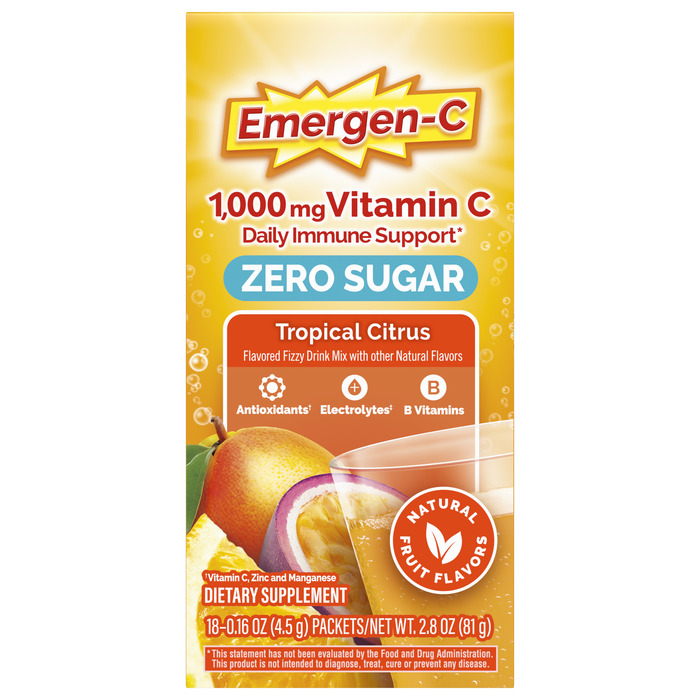 Emergen-C Zero Sugar Tropical Powder 18x0.16oz By Haleon USA