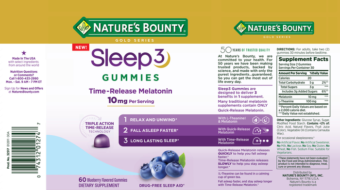 Natures Bounty Sleep3 Melatonin 10mg Gummies 60ct