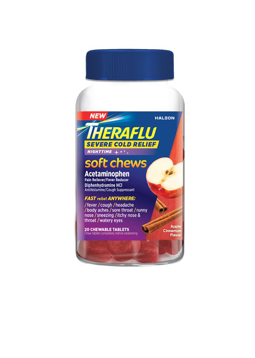 Theraflu Severe Cold Night Apple Chewables 20ct By Haleon USA
