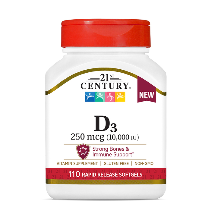Case of 6- 21st Century Vit D3 250 mcg (10000 IU) Softgel 110ct