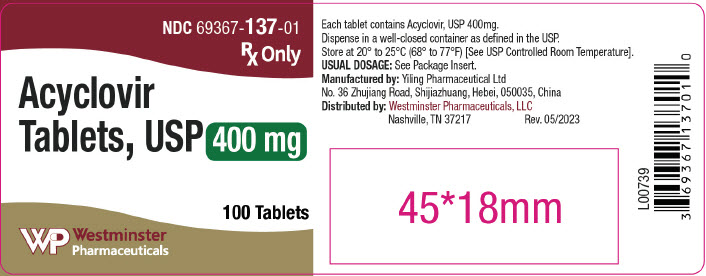 Rx Item-Acyclovir 500 Mg Tab 100 By Westminister Pharma USA Gen Zovirax