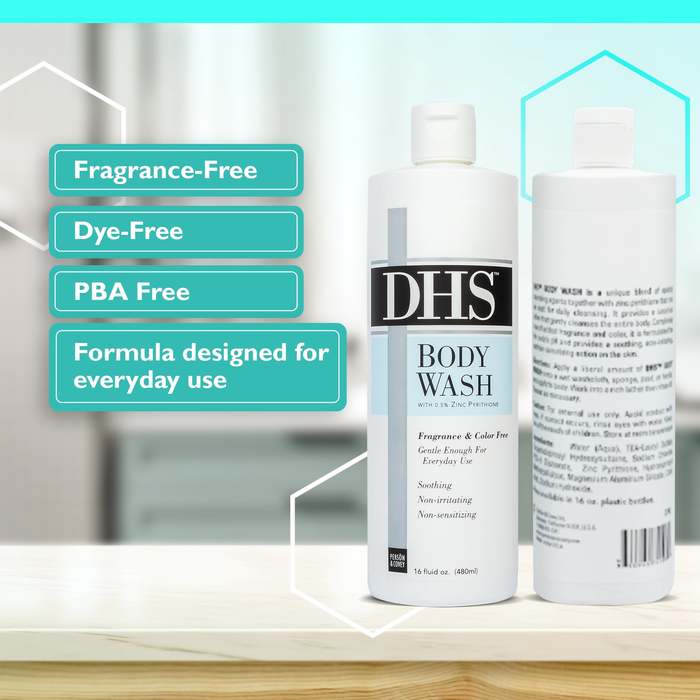 DHS Body Wash Zinc Pyrithione 0.5% Fragrance and Color Free 16 OZ