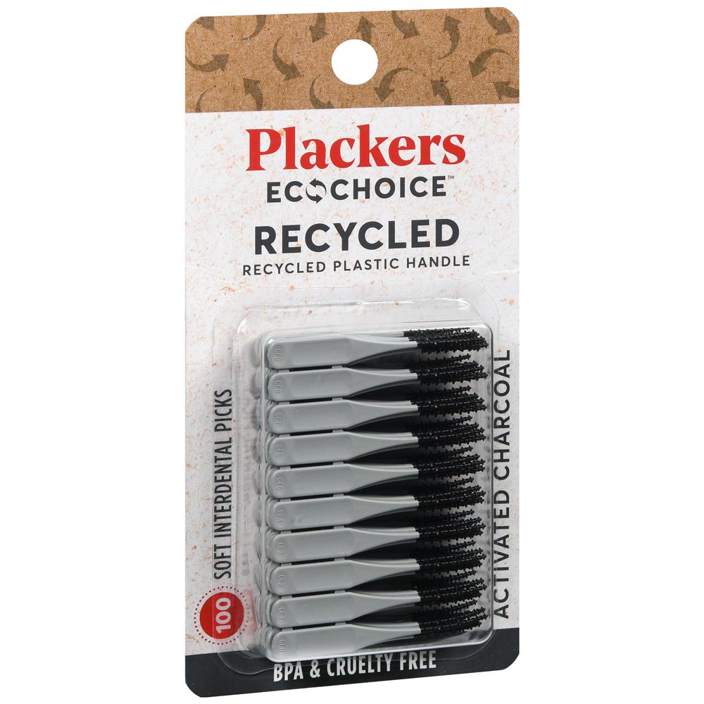 CASE OF 72-Plackers® EcoChoice Recycled Charcoal Soft Picks 100 Count