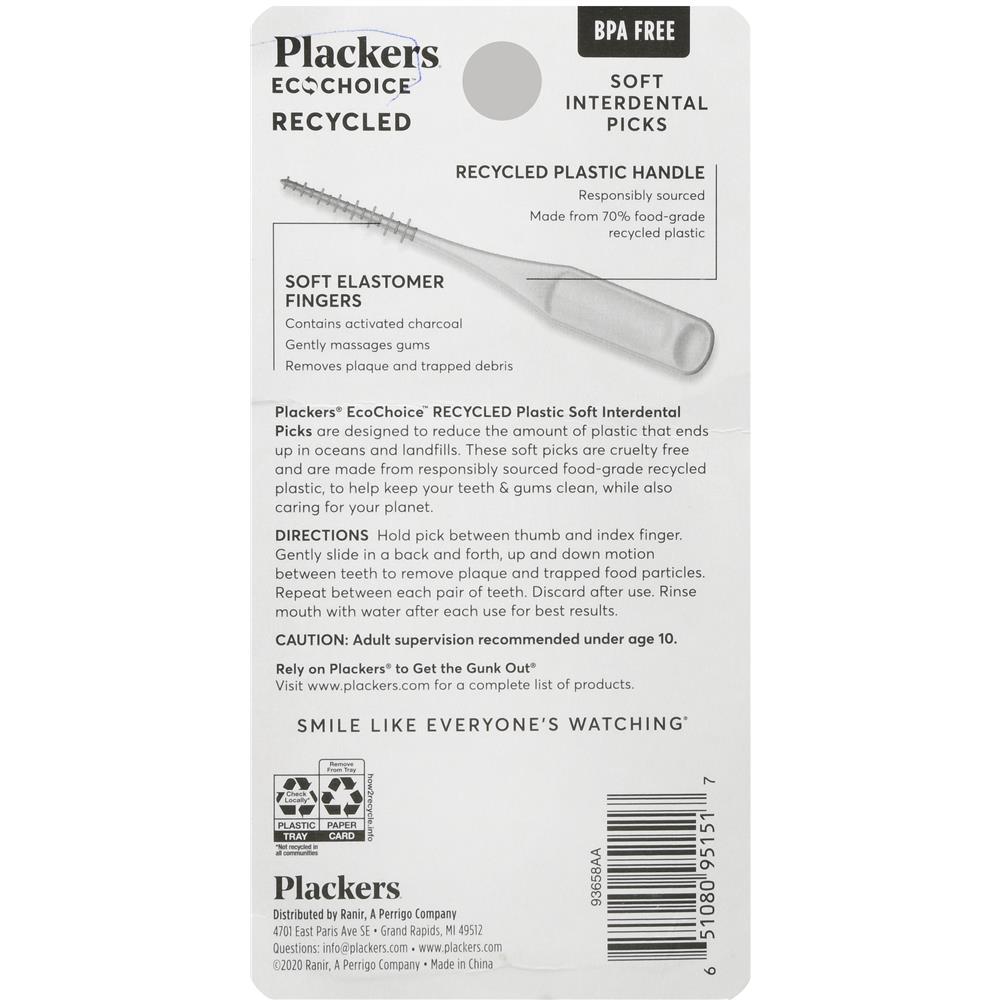 CASE OF 72-Plackers® EcoChoice Recycled Charcoal Soft Picks 100 Count