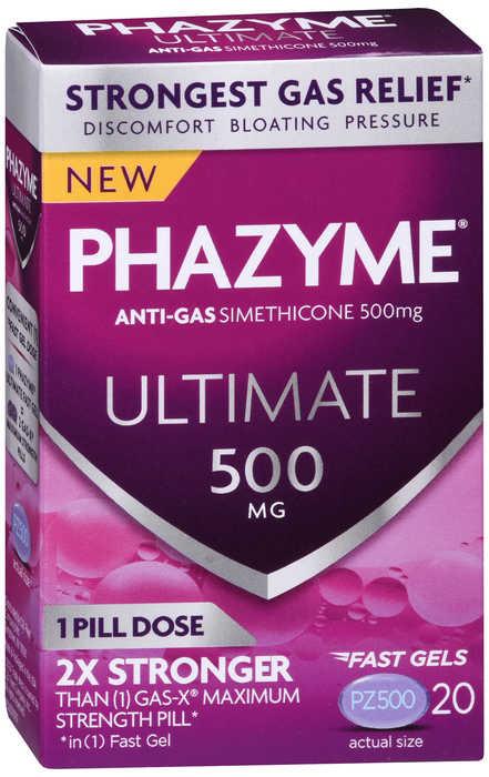 Phazyme Ultimate Anti Gas Simethicone Geltab 500mg 20ct By Medtech
