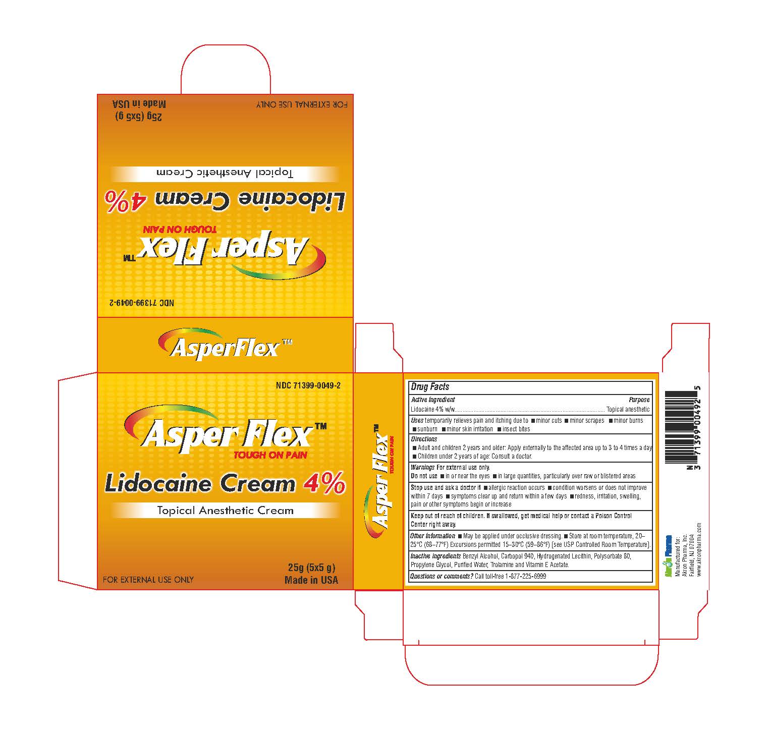 Case of 24-Asperflex Lidocaine Topical Cream 15gm by Akorn Pharma USA