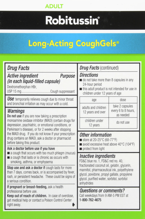Robitussin Long-Acting CoughGels 20ct By Haleon USA