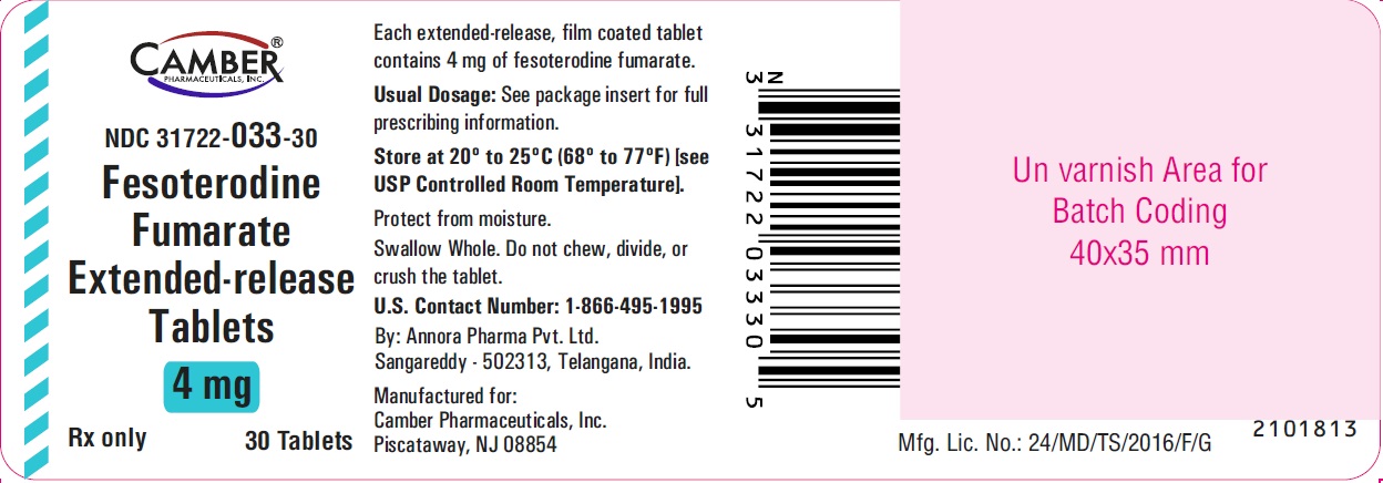 Rx Item-Fesoterodine Fumarate 4 Mg Er Tab 30 by Camber Pharma USA Gen ...